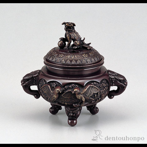 「送料無料」 銅製 開運花鳥香炉 徳色 ( お香 線香 リラックス 仏具 人気 高岡銅器 周年 創立 上場 竣工 上場 竣工 開店 )