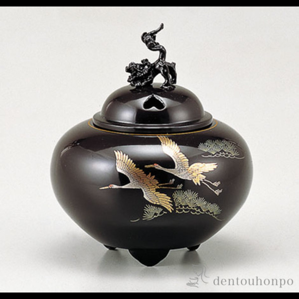 「送料無料」 銅製 平丸獅子蓋香炉 双鶴 ( お香 線香 リラックス 仏具 人気 高岡銅器 周年 創立 上場 竣工 上場 竣工 開店 )