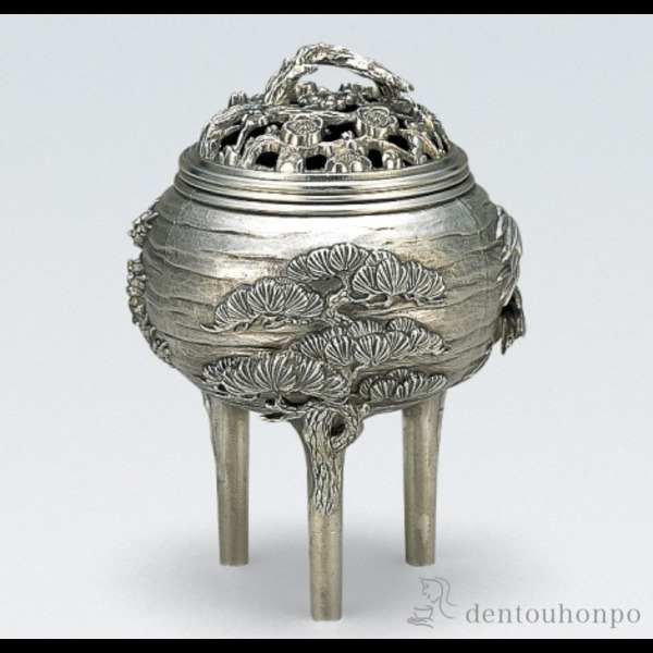 「送料無料」 吉祥松竹梅香炉 銀メッキ ( お香 線香 リラックス 仏具 人気 高岡銅器 周年 創立 上場 竣工 上場 竣工 開店 事務所移転 )