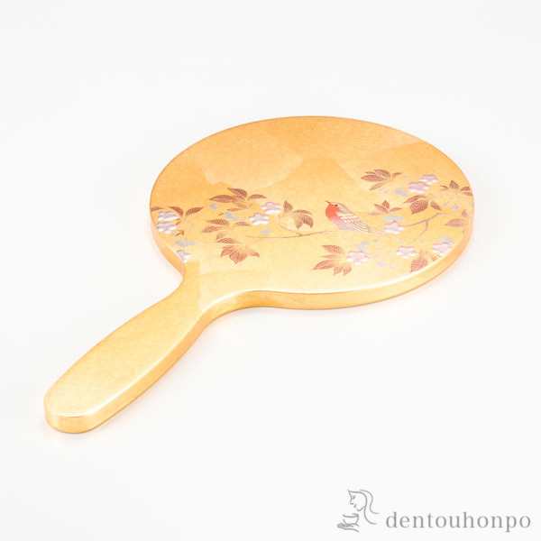 「送料無料」 花見鳥 手鏡 ( 箔一 ハンドミラー コンパクト お土産 記念品 アンティーク 金沢金箔 結婚 出産 内祝い 引き出物 金婚式 )