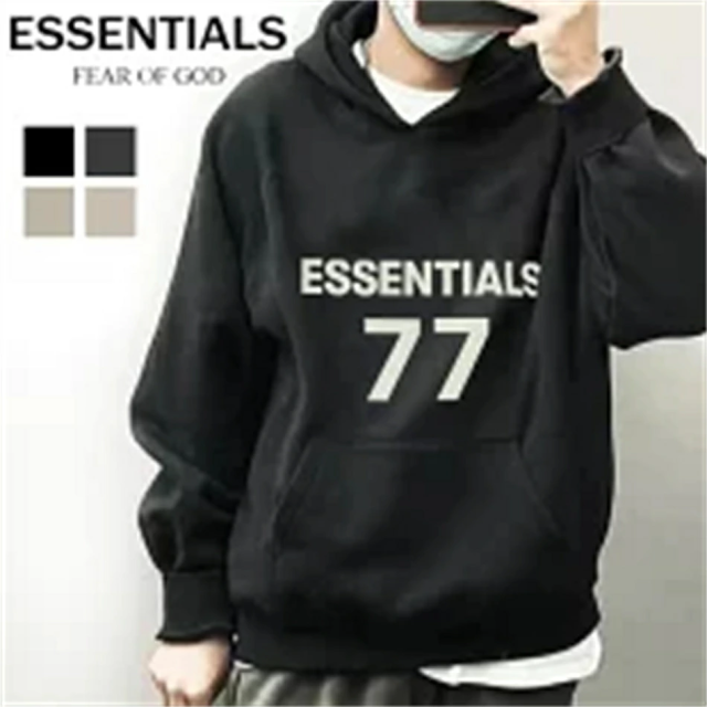 ESSENTIALS パーカー 人気 大きいサイズ プルパーカー フード付き 長袖トップス トレーナー ストリート スウェット 77カジュアル 無地 シンプル プルオーバースウェット メンズ レディース 春 秋 冬服  [並行輸入品]