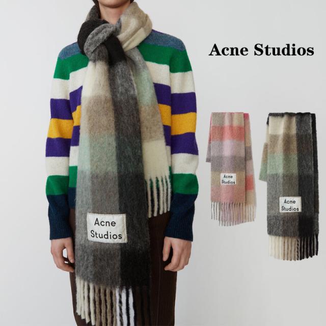 アクネストゥディオズ Acne Studios モヘアチェックスカーフ FN-UX チェック柄 フリンジ ロゴラベル カラー2色  在庫処分特価