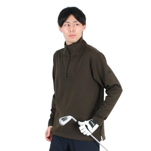 フィドラ(FIDRA)ゴルフウェア ハーフジップ 長袖 モックネックシャツ FV5STG11 KHK(Men’s)