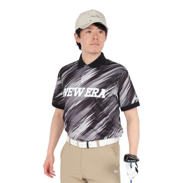 ニューエラ(NEW ERA)ゴルフウェア 吸汗速乾 半袖 鹿の子 ポロシャツ Palm Leaf Camo ブラック 1439…