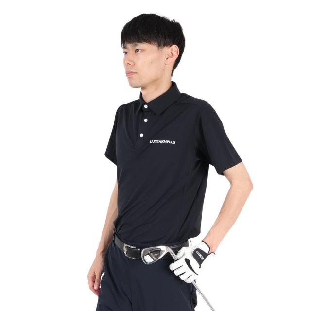 リュクスエイケイエムプラス(LUXEAKMPLUS)ゴルフウェア ヘムロゴ 半袖ポロシャツ LAH-25003black(Me…