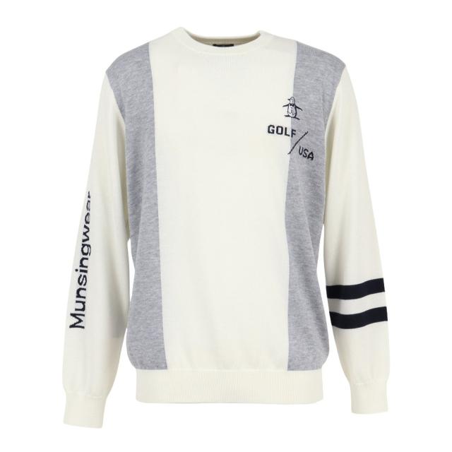 マンシング(MUNSING)ゴルフウェア ロゴインターシャ クルーネックセーター 長袖 MG5FST80M WH00(Men’…