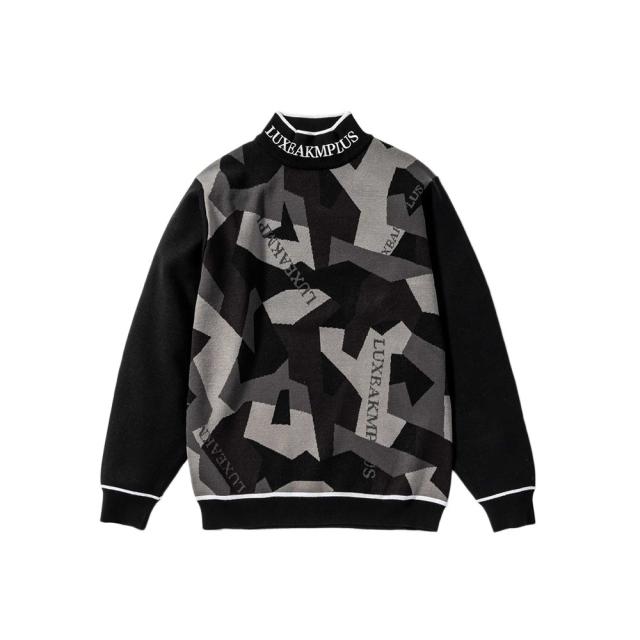 リュクスエイケイエムプラス(LUXEAKMPLUS)ゴルフウェア カモ柄モックネックニット LAK-24051black(Me…