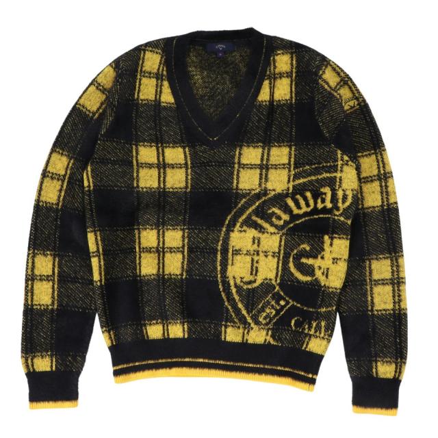 キャロウェイ(CALLAWAY)ゴルフウェア チェックジャカード 長袖 Vネックヘアリーニット C23218204-1061(…