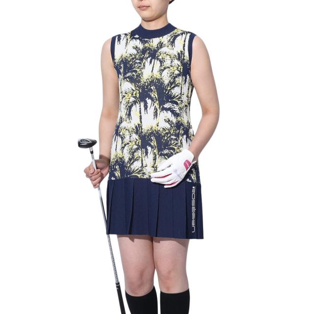 ROSASEN(ROSASEN)ゴルフウェア ノースリーブ A-Line パームツリーニットワンピ 048-61372-098…