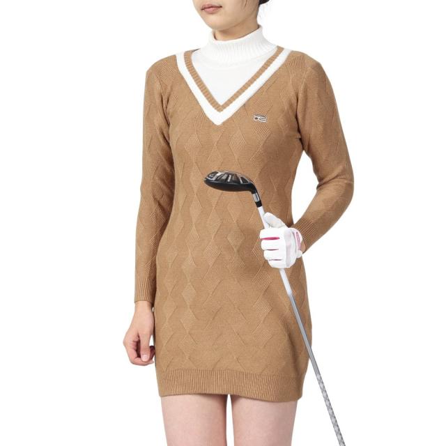 ROSASEN(ROSASEN)ゴルフウェア 保温 A-Line レイヤードウェーブニットワンピース 048-62011-05…