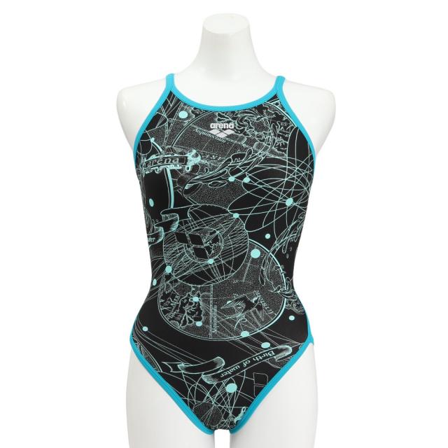 アリーナ(ARENA)競泳水着 レディース 水泳 トレーニングワンピース オープンバック 黒×青 S-LLサイズ AS5FWM…