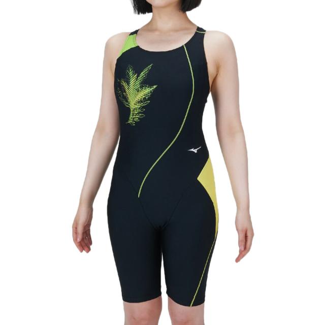 ミズノ(MIZUNO)フィットネス水着 レディース 水泳 アクアフィットネス用オールインワン 黒×緑 S-LLサイズ N2JG…
