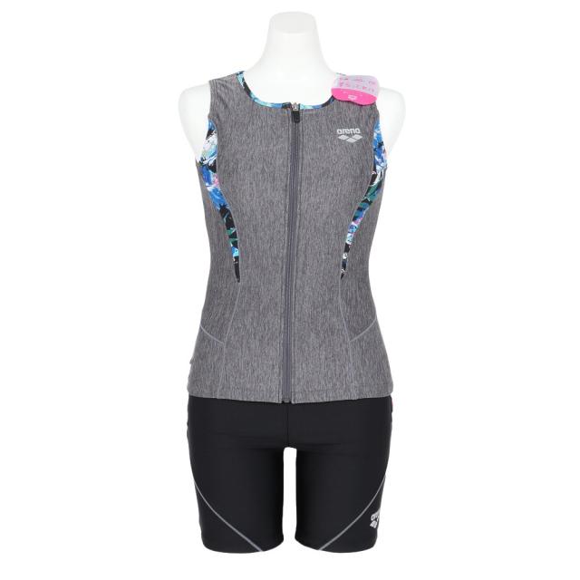 アリーナ(ARENA)フィットネス水着 水泳 すらっとセパ フィットネスセパレーツ 上下セット グレー×黒 S-LLサイズ A…