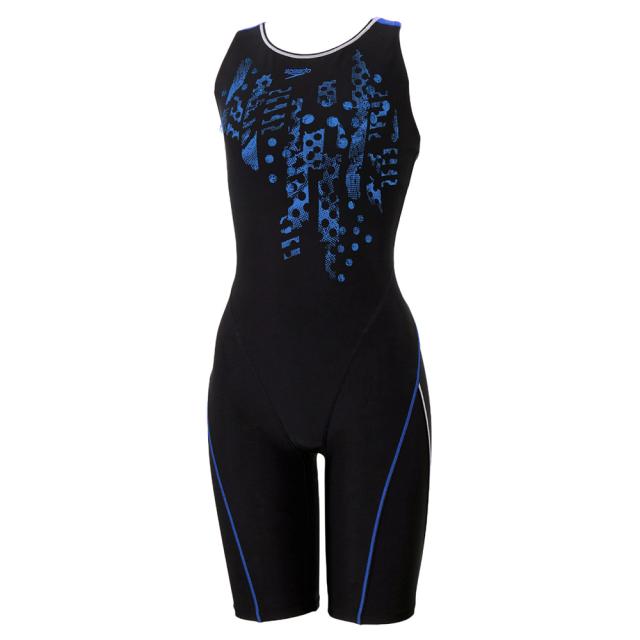スピード(SPEEDO)フィットネス水着 レディース 水泳 クラッシュドットルースンニースキン 黒×青 M-LLサイズ SFW…