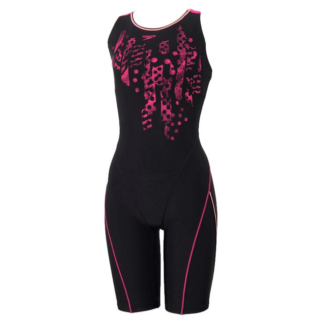 スピード(SPEEDO)フィットネス水着 レディース 水泳 クラッシュドットルースンニースキン 黒×ピンク M-LLサイズ S…