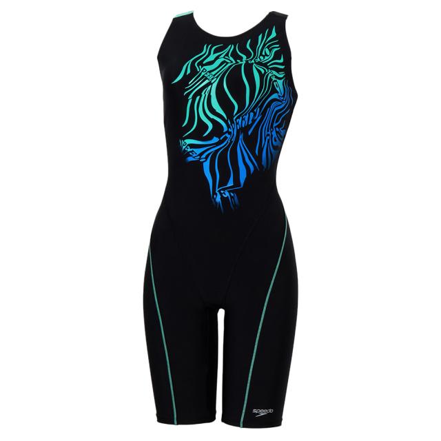 スピード(SPEEDO)フィットネス水着 レディース 水泳 モーフブレンドルースンニースキン 黒×緑 M-LLサイズ SFW1…