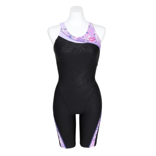 アリーナ(ARENA)フィットネス水着 レディース 水泳 アクアエクサ フィットネスワンピース スパッツ 黒×紫 S-3L A…
