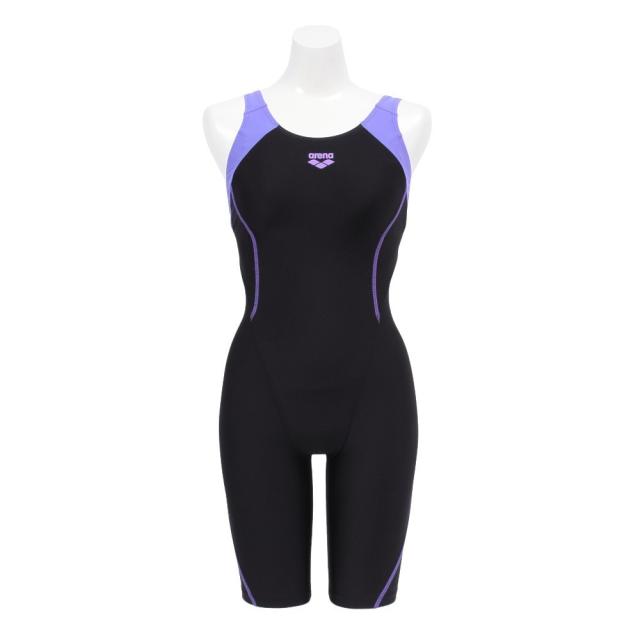 アリーナ(ARENA)フィットネス水着 レディース 水泳 アクアエクサ フィットネスワンピース スパッツ 黒×紫 S-3L A…