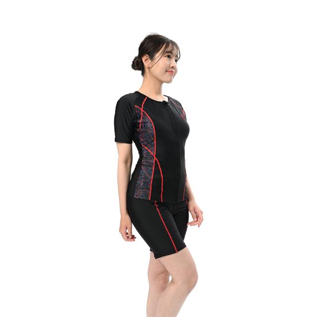リュウナ(Ryuna)フィットネス水着 レディース 水泳 サイドライン柄半袖 GR2214LB RD(Lady’s)