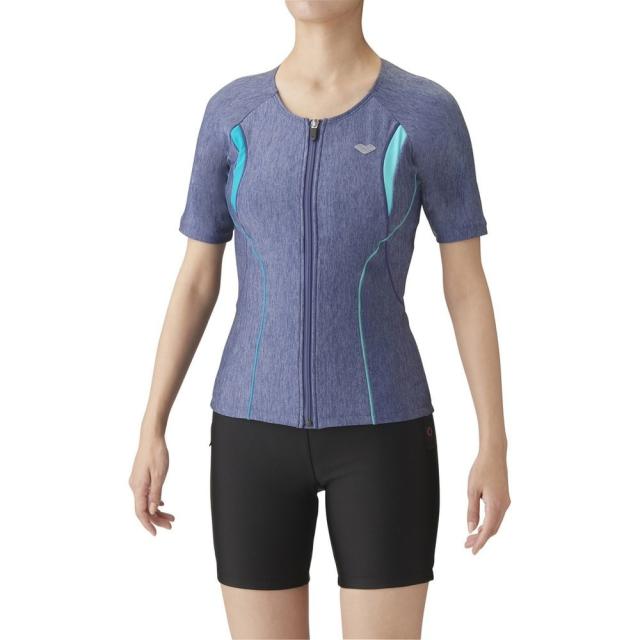 アリーナ(ARENA)フィットネス水着 レディース 水泳 大きめカラースナップ付き フルジップ 袖有りセパレーツ LAR-32…