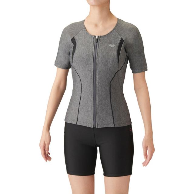 アリーナ(ARENA)フィットネス水着 レディース 水泳 すらっとセパ 大きめカラースナップ付きフルジップ袖有りセパレーツ L…