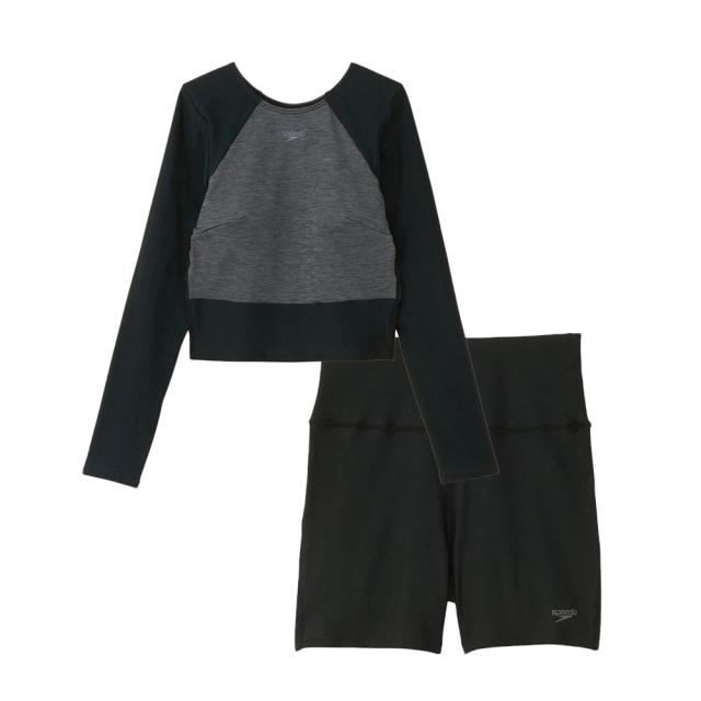 スピード(SPEEDO)フィットネス水着 水泳 ミニマムロングスリーブ 2点セット SFW22450 K(Lady’s)