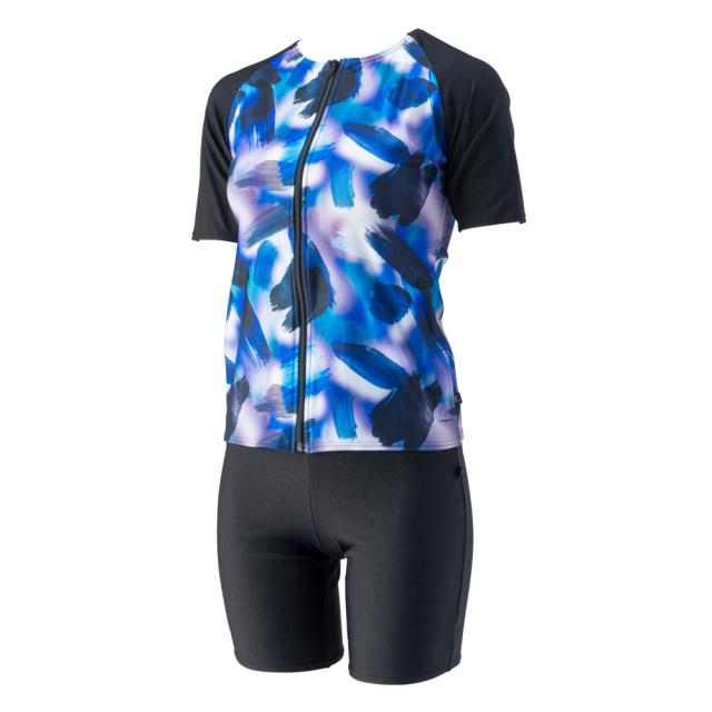 フットマーク(FOOTMARK)フィットネス水着 レディース 水泳 FM25 長持ちする水着袖付セパレーツ 紫 M-3Lサイズ…