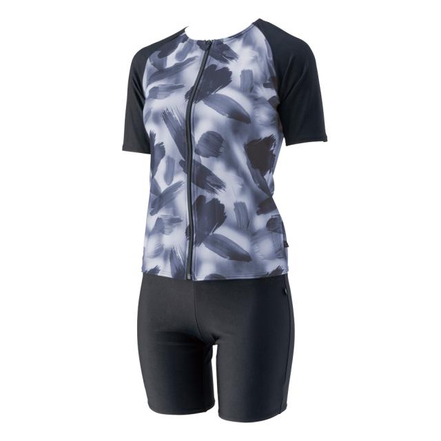 フットマーク(FOOTMARK)フィットネス水着 レディース 水泳 FM25 長持ちする水着袖付セパレーツ 黒 M-3Lサイズ…