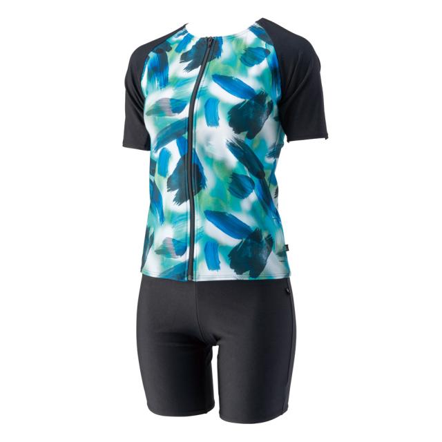 フットマーク(FOOTMARK)フィットネス水着 レディース 水泳 FM25 長持ちする水着袖付セパレーツ 緑 M-3Lサイズ…