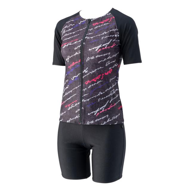 フットマーク(FOOTMARK)フィットネス水着 レディース 水泳 FM25 長持ちする水着袖付セパレーツ 黒 M-5Lサイズ…