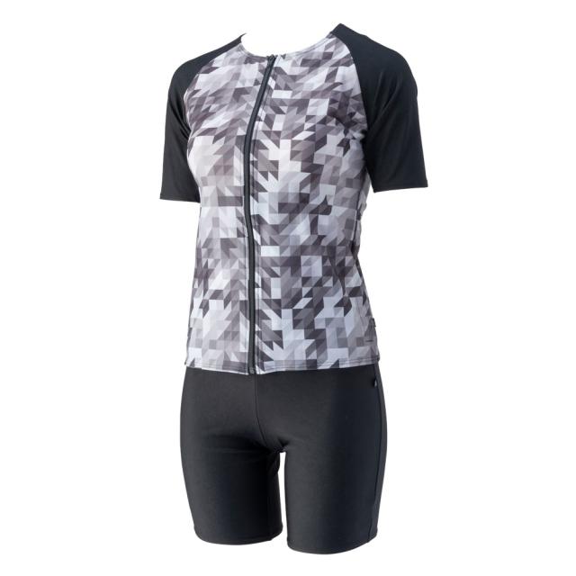 フットマーク(FOOTMARK)フィットネス水着 レディース 水泳 FM25 長持ちする水着袖付セパレーツ グレー M-3Lサ…