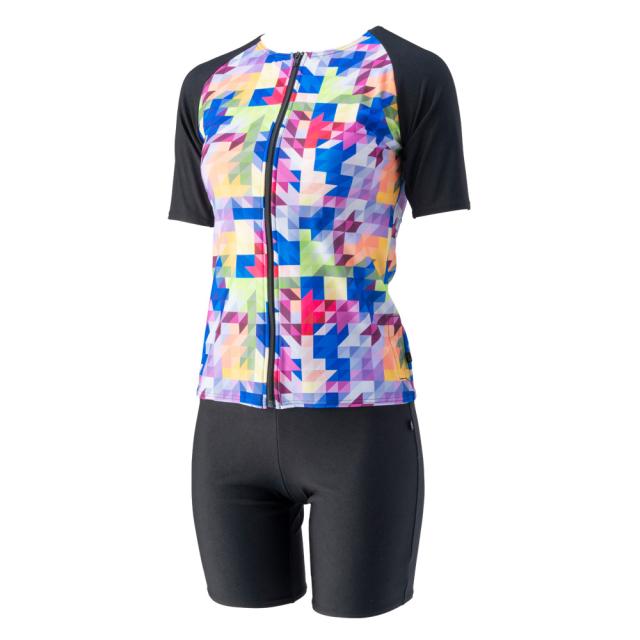 フットマーク(FOOTMARK)フィットネス水着 レディース 水泳 FM25 長持ちする水着袖付セパレーツ 赤 M-3Lサイズ…