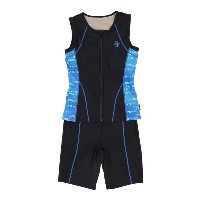 リュウナ(Ryuna)フィットネス水着 レディース 水泳 ロゴ柄 ノースリーブ 青 ブルー 3L-5L NB2513RBL セ…