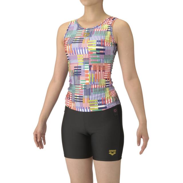 アリーナ(ARENA)フィットネス水着 レディース 水泳 ワンピース Uバック M-LLサイズ 黒×紫 AS5FWF21L B…