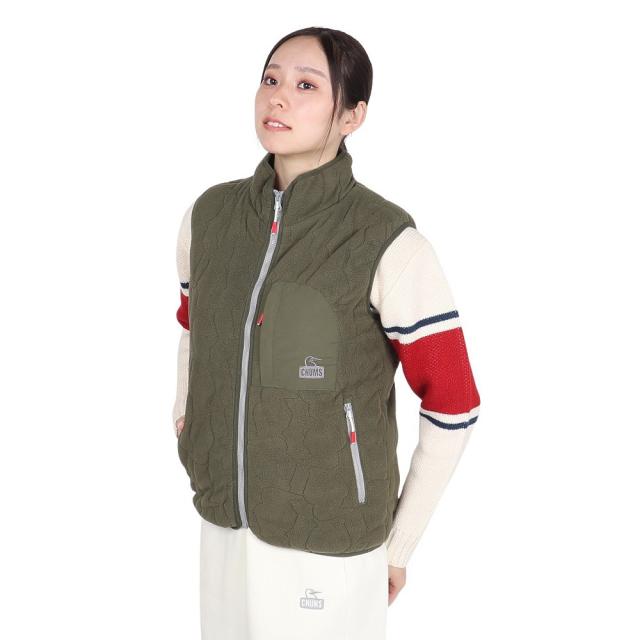 チャムス(CHUMS)アウター ベスト ブービー ステッチ フリースベスト CH14-1418-M032 オリーブ レイヤード…