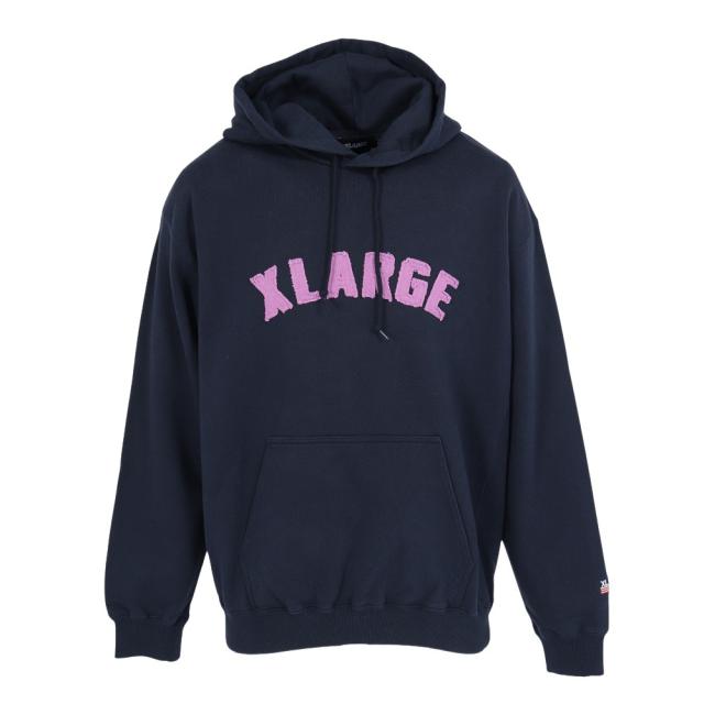 エクストララージ(XLARGE)ARCH ロゴ プルオーバー フーデット スウェットシャツ 101253012014-NAVY…