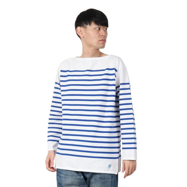 【ポイント5％！】オーシバル(ORCIVAL)ボートネック 長袖 Rachel Basque シャツ 6101 WHITExBLEU(Men’s)