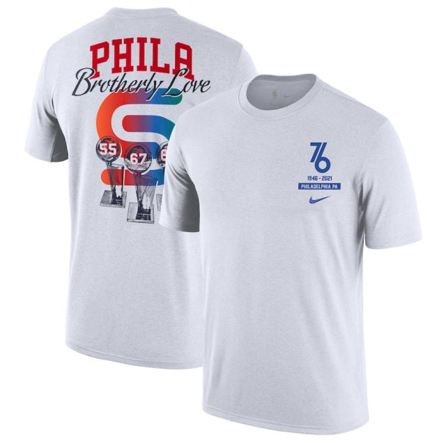 ナイキ メンズ Tシャツ シクサーズ Philadelphia 76ers Nike 2021/22 City Edition Courtside Heavyweight Moments Story T-Shirt - White