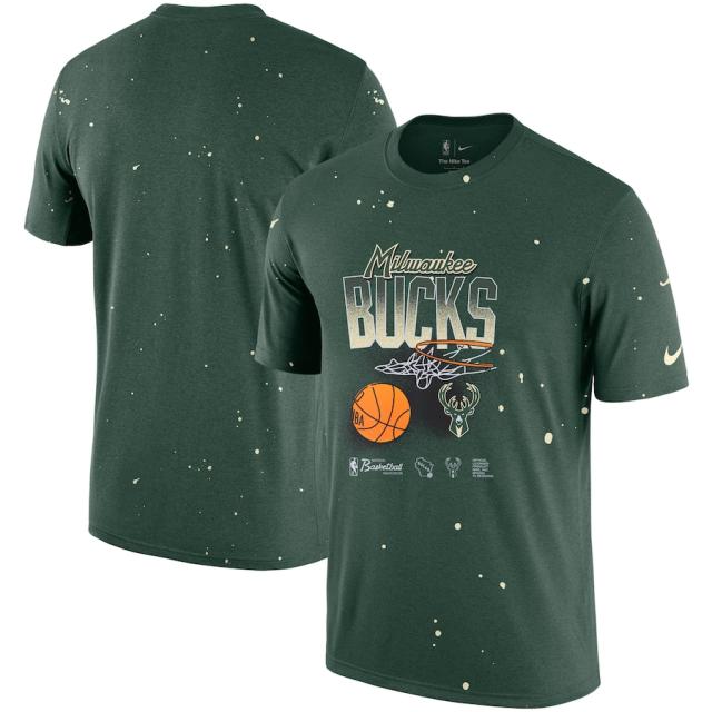 ナイキ メンズ Tシャツ バックス Milwaukee Bucks Nike Courtside Splatter T-Shirt - Hunter Green