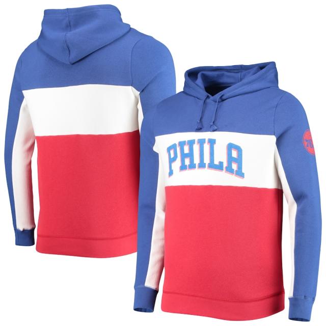 ジャンクフード メンズ パーカー Philadelphia 76ers Junk Food Wordmark Colorblock Fleece Pullover Hoodie - Blue/White