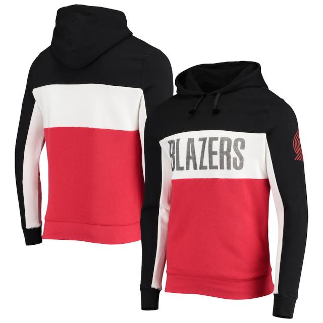 ジャンクフード メンズ パーカー Portland Trail Blazers Junk Food Wordmark Colorblock Fleece Pullover Hoodie - Black/White