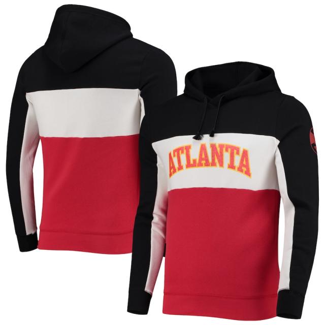 ジャンクフード メンズ パーカー Atlanta Hawks Junk Food Wordmark Colorblock Fleece Pullover Hoodie - Black/White
