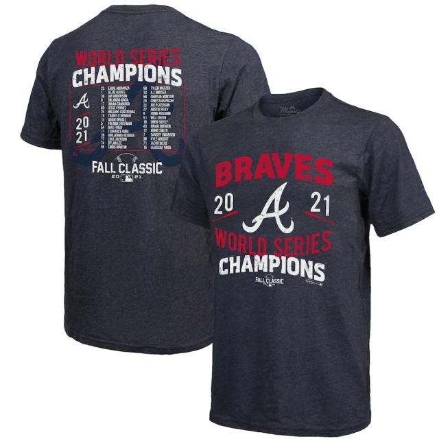 マジェスティック メンズ Tシャツ Atlanta Braves Majestic Threads 2021 World Series Champions Dream Team Roster Tri-Blend T-Shirt - Navy
