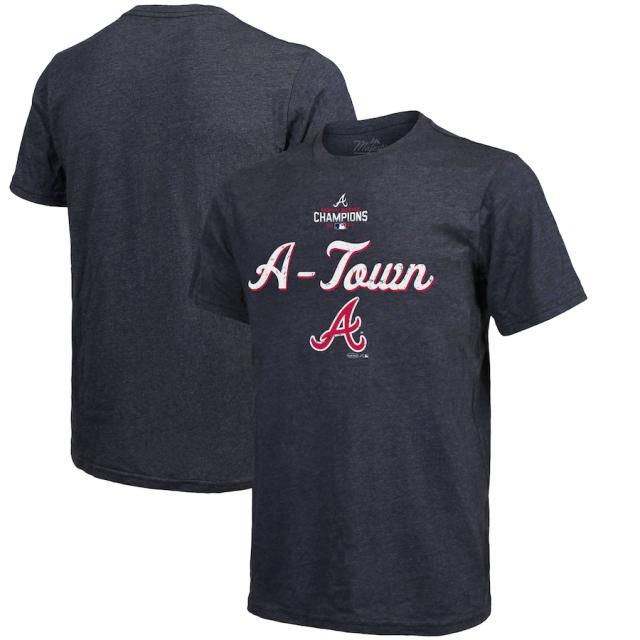 マジェスティック メンズ Tシャツ Atlanta Braves Majestic Threads 2021 World Series Champions Team Saying Tri-Blend T-Shirt - Navy