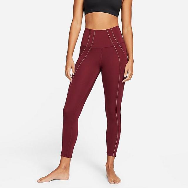 ナイキ レディース レギンス Women's Nike Dri-Fit High-Waisted Cropped llic Trim Yoga Leggings - Dark Beetroot/Night Maroon