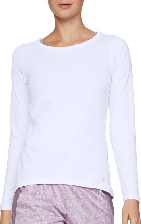 アンダーアーマー レディース Tシャツ 長袖 ロンT Under Armour Women's HeatGear Armour Long Sleeve Shirt - White
