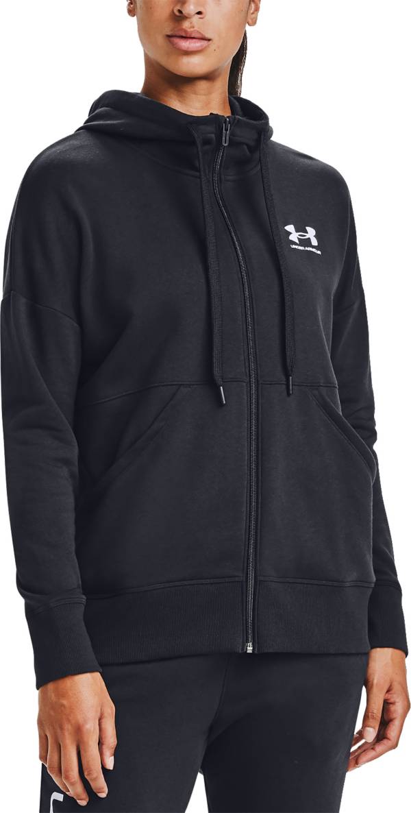 アンダーアーマー レディース パーカー Under Armour Women's Rival Fleece Logo Full-Zip Hoodie - Black/White