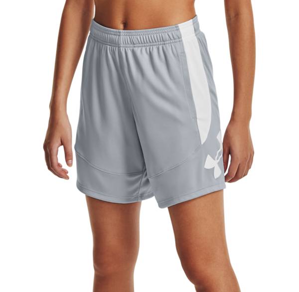 アンダーアーマー レディース バスケットボール ショートパンツ Under Armour Women's Colorblock 6'' Basketball Shorts - Mod Gray/White