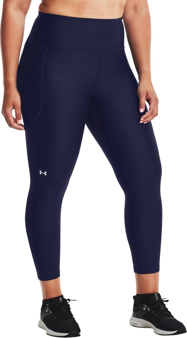 アンダーアーマー レディース レギンス Under Armour Women's HeatGear High Rise No-Slip Waistband 7/8 Leggings - Midnight Navy/White