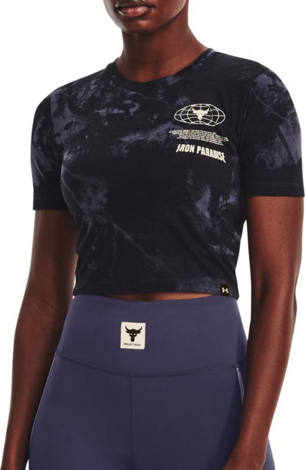 アンダーアーマー レディース Tシャツ 半袖 Under Armour Women's Project Rock Disrupt Print Short Sleeve T-Shirt - Tempered Steel